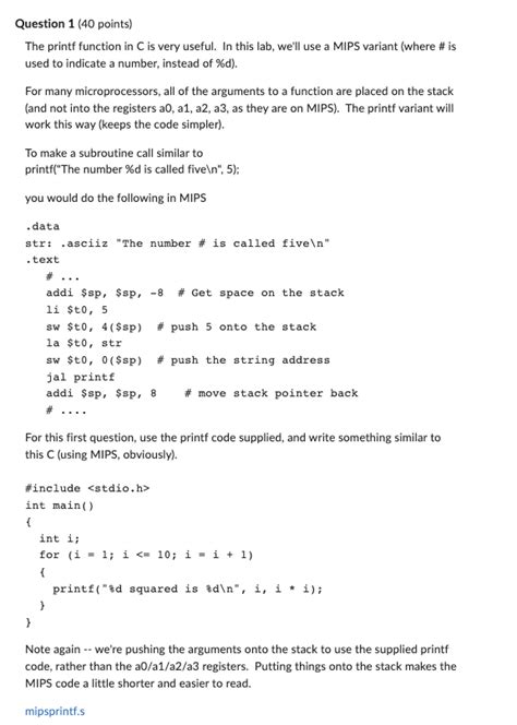 Solved Question 1 40 Points The Printf Function In C Is