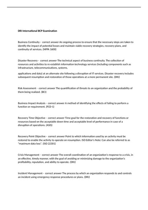 Dri International Bcp Examination Questions And 100 Correct Answers Dri International Bcp