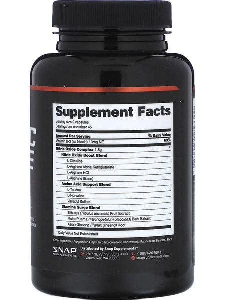 Snap Supplements Nitric Oxide Booster 90 Capsules Herbs Direct