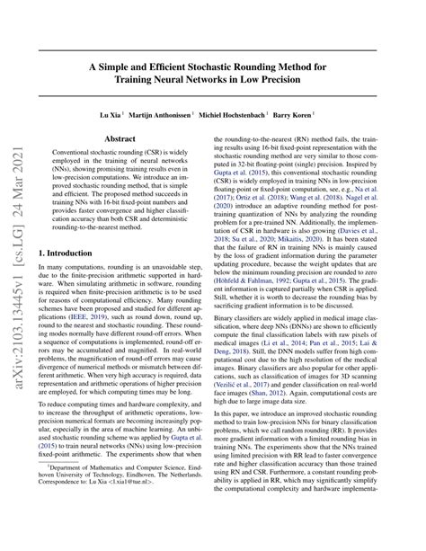 Pdf A Simple And Efficient Stochastic Rounding Method For Training
