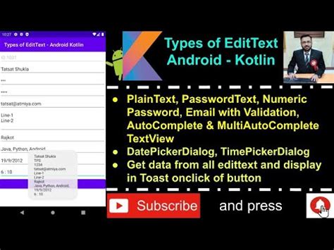 Types Of EditText Android AutoComplete MultiAuto TextView Date Time Picker Email