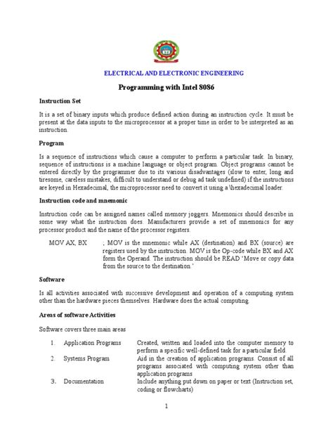 Programming Intel 8086 Pdf Assembly Language Computer Program