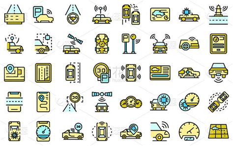 自动驾驶汽车图标设置线颜色向量