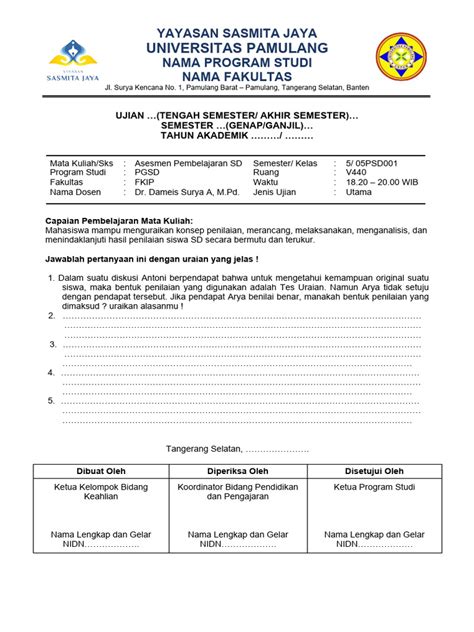 Template Soal Uas Pdf