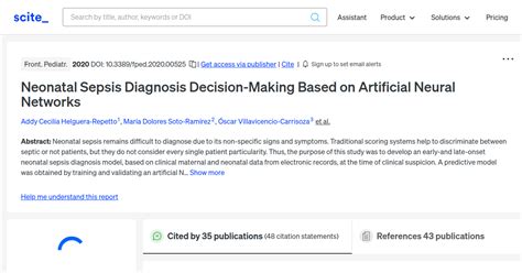 Neonatal Sepsis Diagnosis Decision Making Based On Artificial Neural Networks Scite Report
