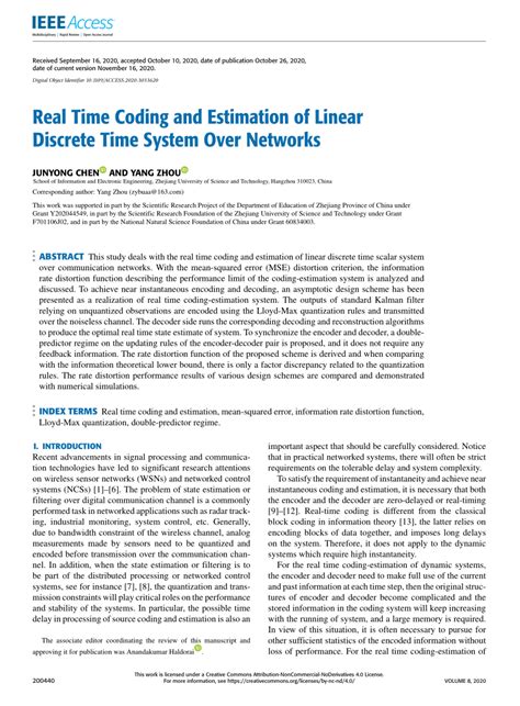 pdf real time coding and estimation of linear discrete time system over networks