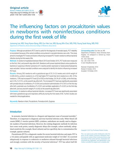 Pdf The Influencing Factors On Procalcitonin Values In Newborns With Noninfectious Conditions
