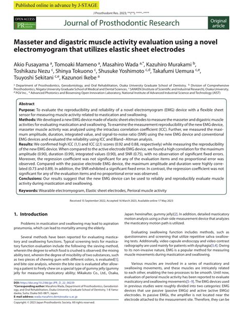 Pdf Masseter And Digastric Muscle Activity Evaluation Using A Novel Electromyogram That