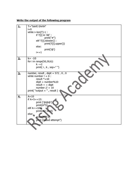 Output And Error Questions Pdf
