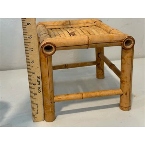 1980s Low Chinoiserie Hand Crafted Rattan Burnt Bamboo Plant Stand