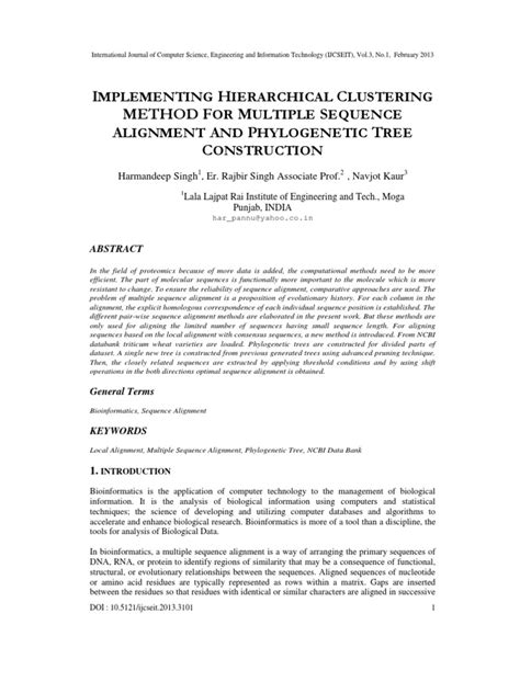 pdf implementing hierarchical clustering method for multiple sequence