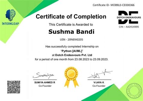 Sushma Bandi On Linkedin Internship At De On Python “ Aiml ”