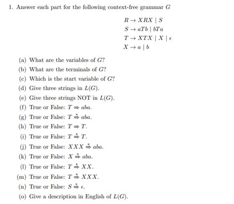 Solved Answer Each Part For The Following Context Free Chegg