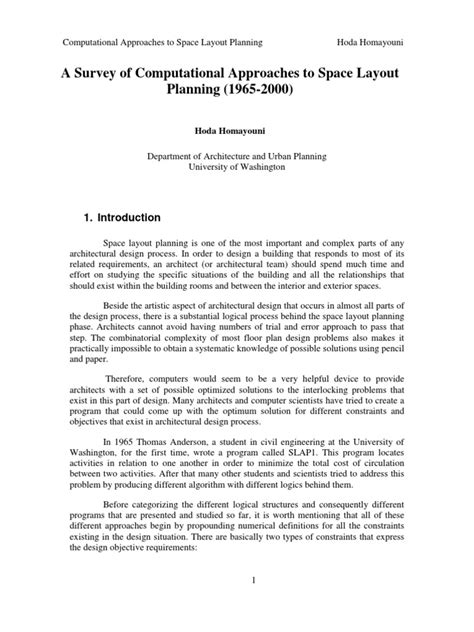 A Survey Of Computational Approaches To Space Layout Planning Pdf Mathematical Optimization