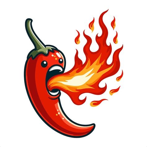 만화 칠리 페퍼 호흡 불 터 일러스트레이션 프리미엄 Ai 생성 벡터