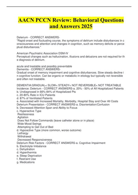 Aacn Pccn Review Behavioral Questions And Answers 2025 Aacn Pccn Certification Stuvia Us