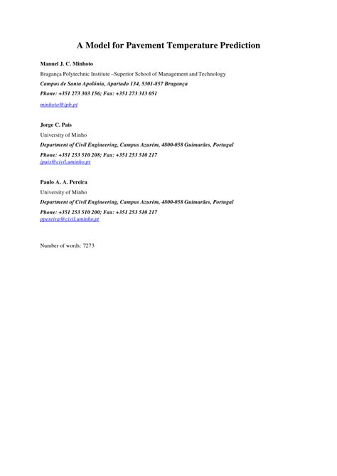 PDF A Model For Pavement Temperature Prediction