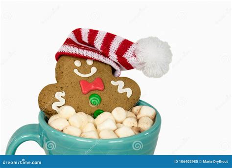 Gingerbread Man In Hot Cocoa Drink Stock Image Image Of Pompom