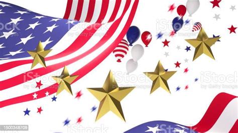 7 월 4 일 미국 독립 기념일 축하 행사 현실적인 금색 별과 미국 국기 및 축제 색종이 조각 테두리 3d 렌더링 0명에 대한 스톡 사진 및 기타 이미지 Istock