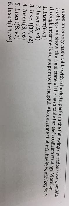 Solved Given An Empty Hash Table With 6 Buckets Perform The