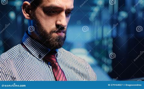 System Administrator Standing In Modern Data Center Stock Image Image Of Networking Blue