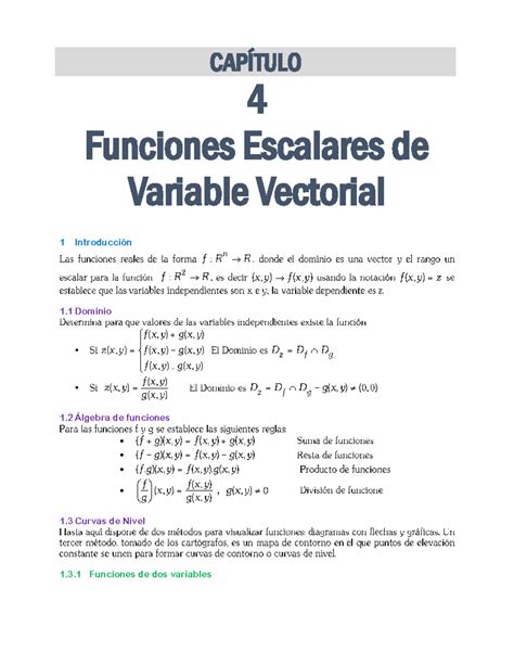 Cap4 Funciones De Varias Variables CapÍtulo 4 Funciones Escalares De