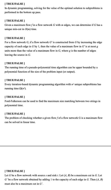 Solved TRUE FALSE In Dynamic Programming Solving For The Chegg