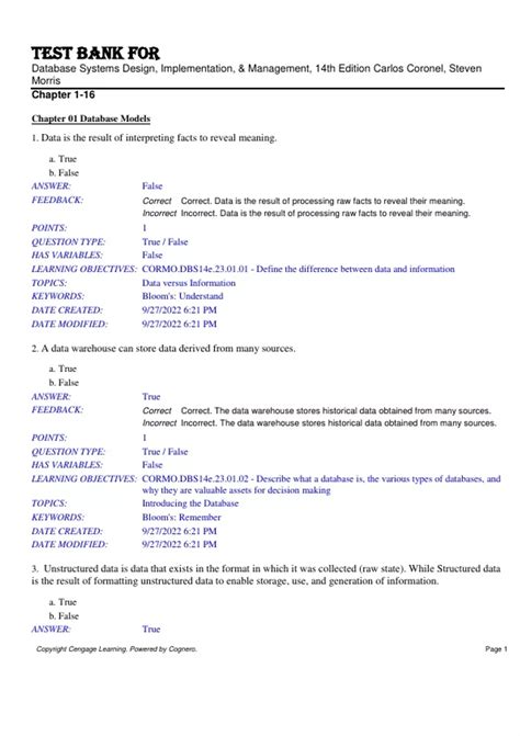 Test Bank For Database Systems Design Implementation And Management 14th Edition Carlos Coronel