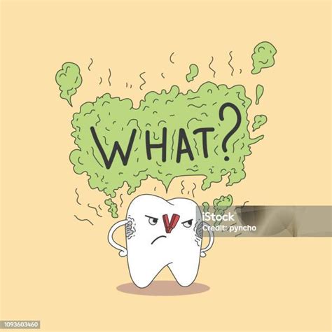 나쁜 입 호흡을 하세요 이 카 리에 스와 함께 냄새 나 녹색 구름입니다 만화에 대한 스톡 벡터 아트 및 기타 이미지 만화 응축 건강관리와 의술 Istock