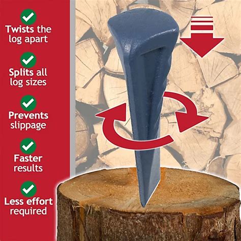 Spares2go Twisted Log Splitter Wedge Heavy Duty Steel Wood Splitting Chisel Spikes 25kg 9