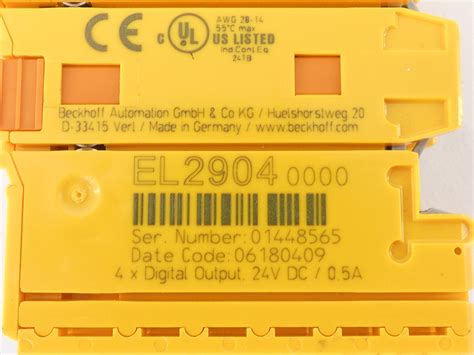 Beckhoff EL2904 EtherCAT Terminal 4 Channel Digital Output Module 24 VDC GPM Surplus