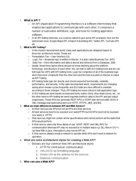 Api Interview Questions Pdf Representational State Transfer Web