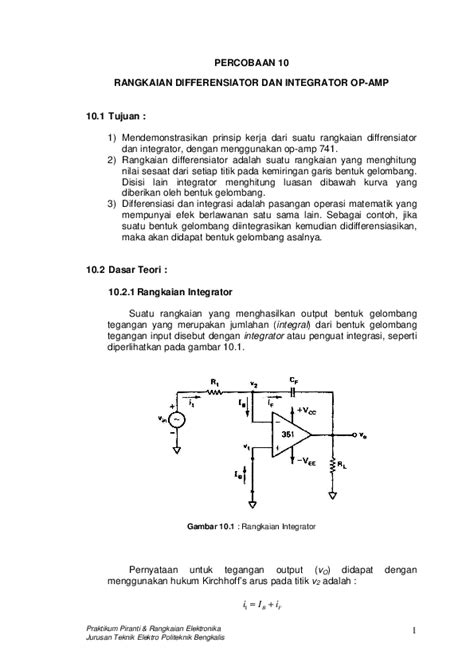 Pdf Perc 10 Rangkaian Differensiator Dan Integrator Op Amp