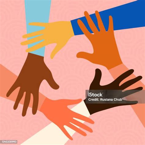 다른 국적과 종교의 사람들의 손 페미니즘 컨셉 디자인 핑크 배경포스터 활동가들은 함께 붙어 있다 벡터 일러스트레이션에 대한 스톡 벡터 아트 및 기타 이미지 Istock