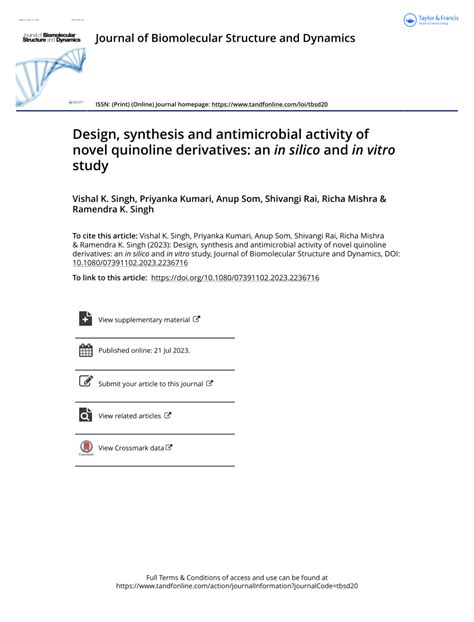 Pdf Design Synthesis And Antimicrobial Activity Of Novel Quinoline Derivatives An In Silico