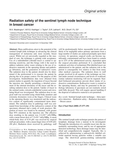 PDF Radiation Safety Of The Sentinel Lymph Node Technique In Breast Cancer