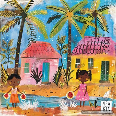 Ai创作图处暑绘画 儿童肌理插画 美好童年插画 菲律宾插画 夏日儿童插画 卡皮巴拉插画 女孩插画封面插画 卡皮阿巴拉插画 童装插画 儿童画插画 印尼手绘水彩印尼印象 女孩插画封面 女孩儿童插画