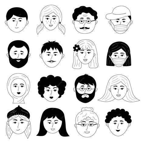 Premium Vector Hand Drawn Human Faces Doodle Set People Avatars Of