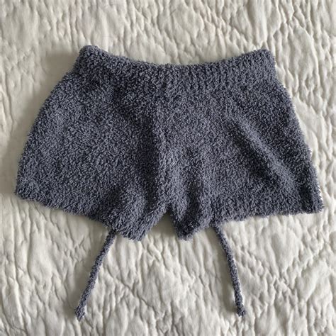 Fuzzy Grey Booty Shorts With Drawstring Depop