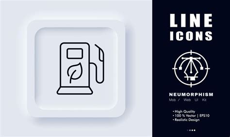 에코 연료 라인 아이콘이 있는 주유소 환경 흄 전기 자동차 수소 바이오 연료 기술 개념에 대 한 녹색 에너지 잎 생태 관리 비즈니스를 위한 네오모피즘 벡터 라인 아이콘