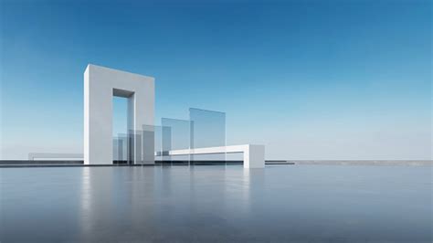 빈 콘크리트 바닥이 있는 추상적인 미래 지향적인 유리 건축물의 3d 렌더링 건축에 대한 스톡 사진 및 기타 이미지 건축 추상적인 모던 양식 Istock