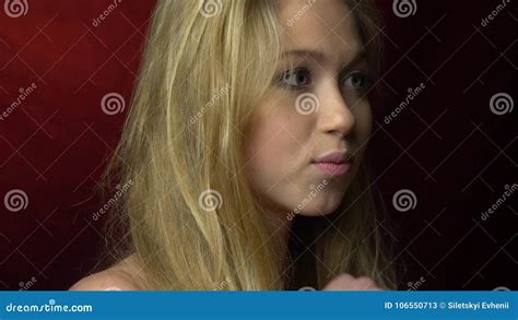 Beautiful Blond Cute Trio Standing While Standing On A Dark Red Stock Video Video Of Perfect