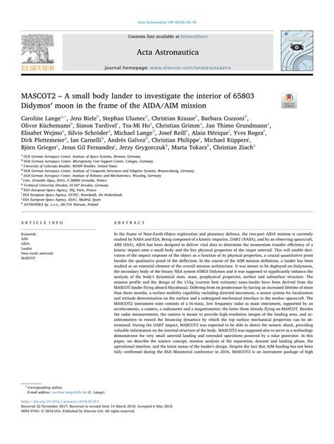 Pdf Mascot2 A Small Body Lander To Investigate The Interior Of 65803 Didymos′ Moon In The