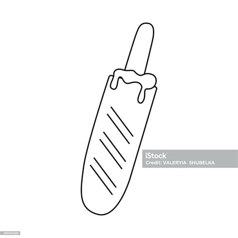 만화 핫도그 패스트푸드 낙서 핫도그 길거리 음식 개념 라인 아트 스케치 템플릿을 간략하게 설명합니다 흑백 아이콘입니다 손으로 그린 그림은 흰색 배경에 분리되어 있다 0명에