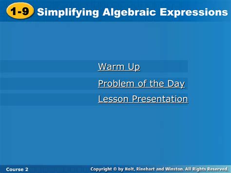 Simplifying Algebraic Expressions PPT