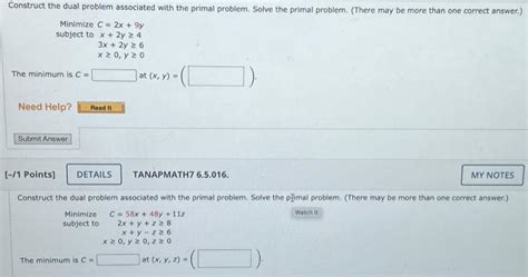 Solved Construct The Dual Problem Associated With The Primal