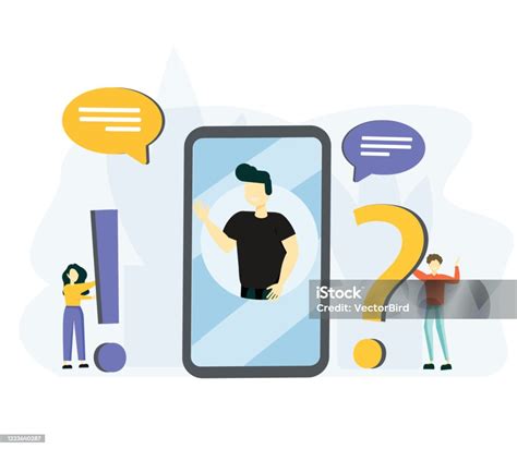 느낌표와 물음표 근처에 서 있는 사람 캐릭터 여자와 남자는 질문을 하고 답을 받는다 온라인 지원 센터 자주 묻는 질문 개념 플랫