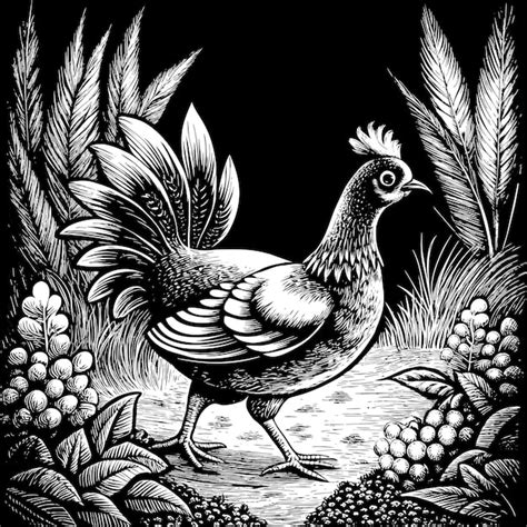 черно белый рисунок птицы на черном фоне Премиум Ai сгенерированный