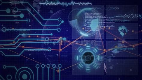 Circular Gear Data Visualization Rotating Right Translucent Hud Panels Sliding Across Digital
