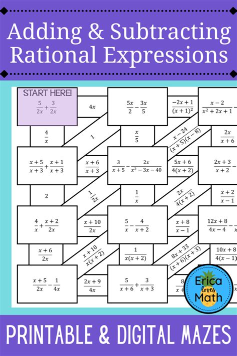 Adding And Subtracting Rational Expressions Activity Printable And Digital